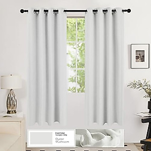Deconovo Total Blackout Curtains Linen Curtains Room Darkening Curtains with Grommets for Bedroom Living Room Kids Room,Greyish White,52Wx95L in,2 Panels