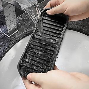 Silicone Sponge Holder Kitchen Sink Organizer Tray Dish Caddy Soap Dispenser, Scrubber Spoon Holder, Dishwashing Accessories (Black, 2 Pack)