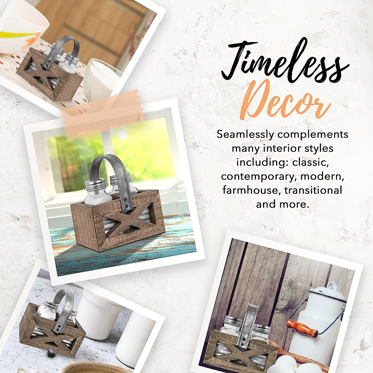 Autumn Alley Barn Door Rustic Salt and Pepper Shakers Set in Wood and Galvanized Caddy | Farmhouse Salt and Pepper Shakers For Rustic Kitchen Decor | Rustic Kitchen Accessory for your Country Kitchen