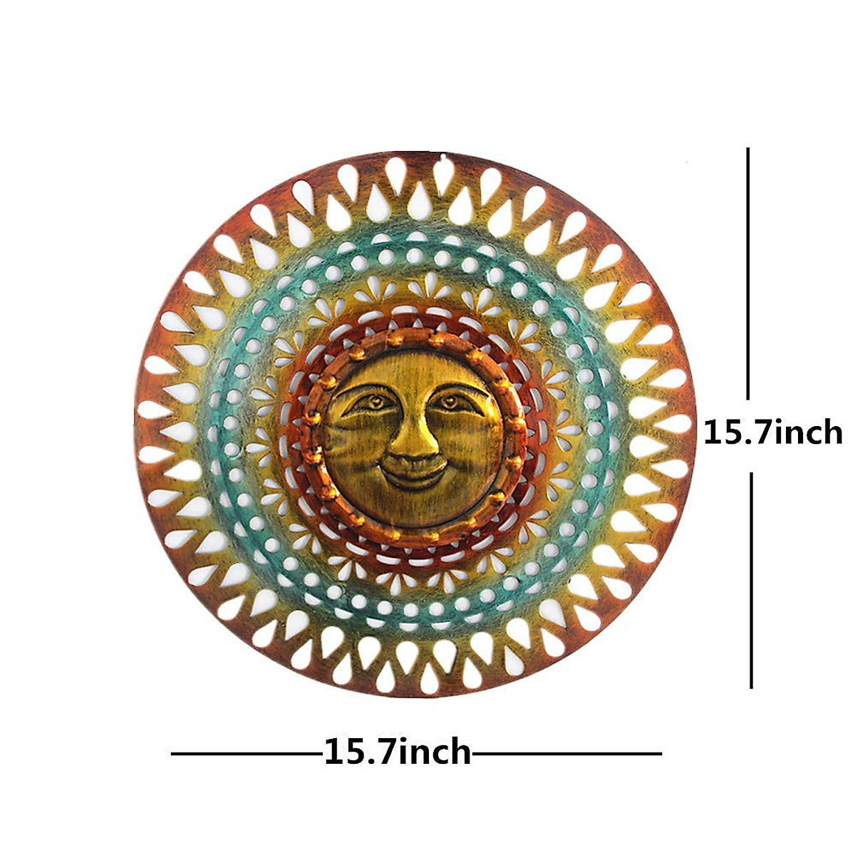 Woerte home 15.75-inch Metal Sun Art Wall Hanging Unique DIY INDOOR and Outdoor Home decoration