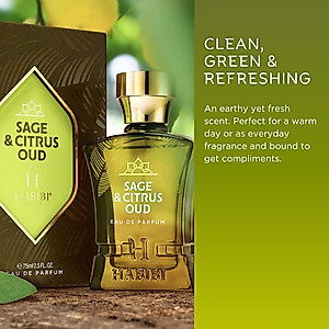 H HABIBI Sage & Citrus Perfume Oud Arabian Men's Cologne - Fresh & Woody Citrus Cologne for Men - Sage, Oud & Patchouli Perfume for Men - Eau de Parfum for Men - Blended with Rare Exotic Notes