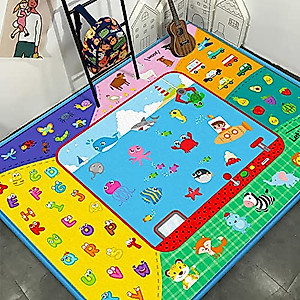 Baby Crawling Mat,Baby Play Mat for Floor,Large Cotton Educational Tummy Time Mat, Foldable Non-Slip Super Soft Padded Baby Playmat for Playing Area Rug Gym Activity for Infants Toddlers Boys Girls