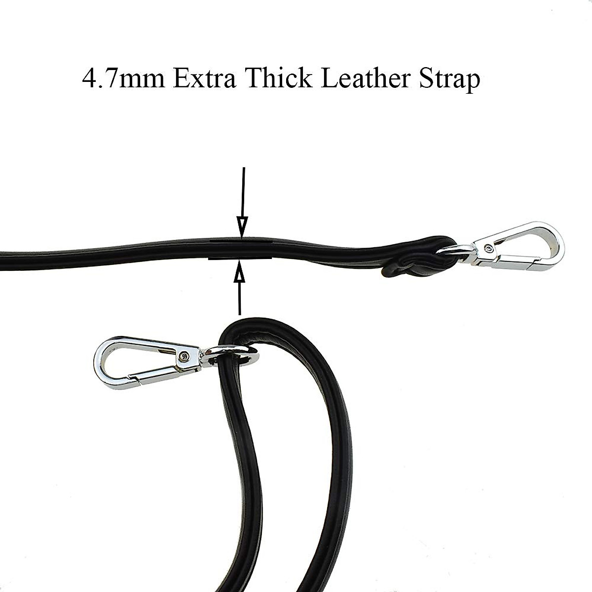 HAHIYO Adjustable Smooth Black Leather Purse Chain Strap Length 31.5-55.1 Inch Silver Hardware for Shoulder Cross Body Sling Purse Replacement Comfortable 0.47 Inch Wide 4.7mm Extra Thick 1 Pack