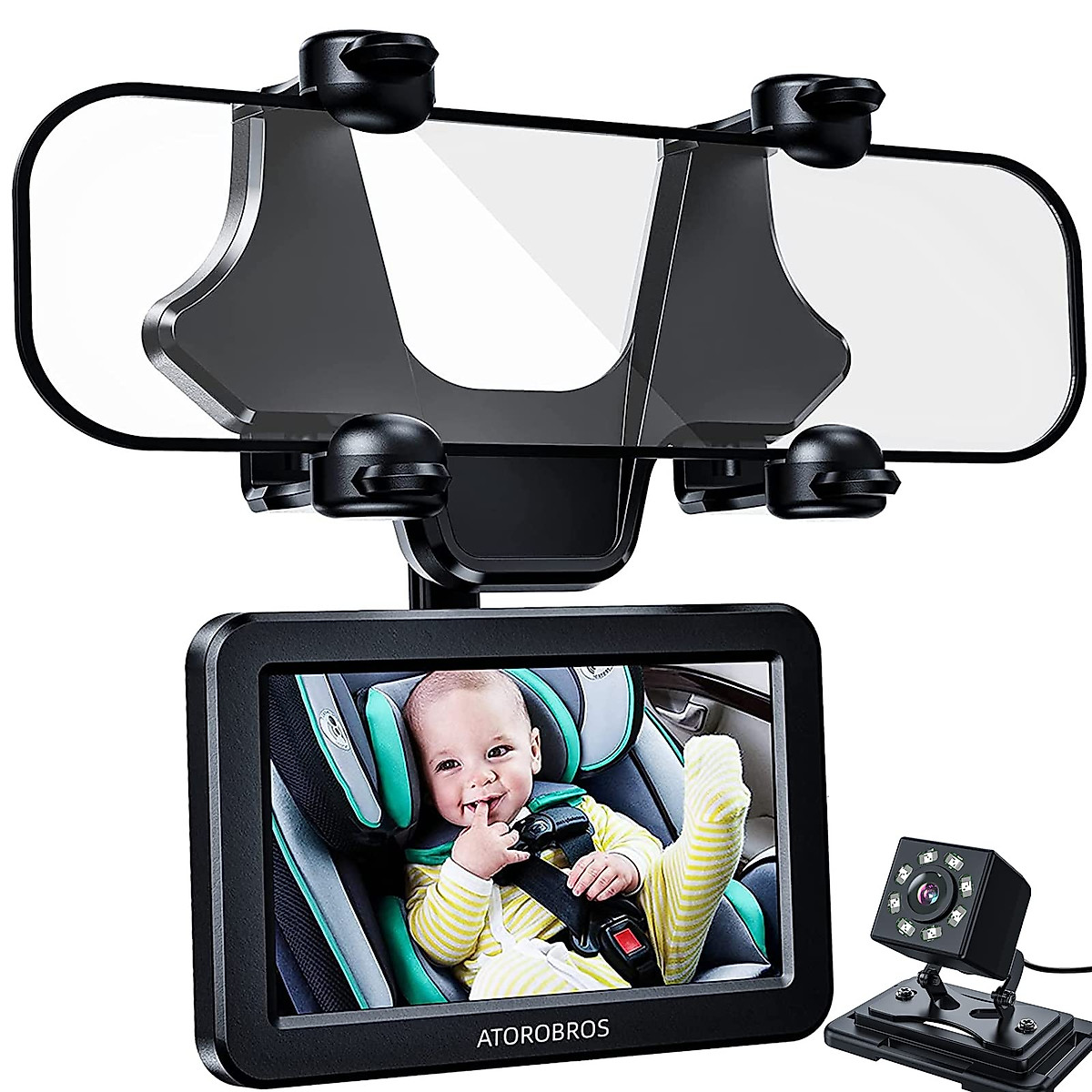 Baby Mirror for Car, ATOROBROS Baby Car Camera for Rear-Facing Seat with 4.3'' HD Display, Upgrade 360° Rearview Mirror Display Bracket, Easy and Safe to See Baby while Driving