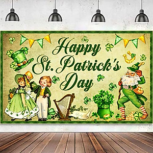 St Patricks Day Backdrop, 71" X 43" Vintage Happy St Patricks Day Banner St Patricks Day Decorations Vintage St Patricks Day Decor Shamrock Irish Luck Day St Patrick Backdrop for Photography