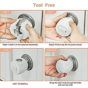 Door Knob Covers,Door Knob Covers Babyproof,Childproof Doorknob,Toddler Door Knob Cover,Child Door Knob Locks Lockable Upgraded Design (4pcs+4pcs) (Warm White)