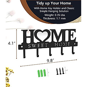 WIPHANY Key Holder Hooks Organizer Hanger Rack Wall Mounted with Screws and Anchors Home Sweet Home Wall Metal Decor for Entryway Front Door Kitchen Hallway Garage Mudroom Office 9.8inches/25cm