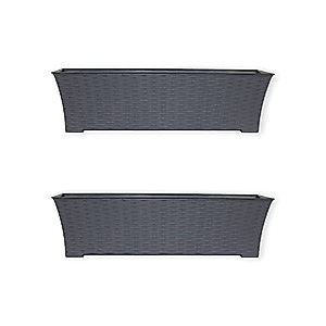 Elly Décor Set of 2 24x8 Rectangular Modern, Resistant and Self Watering Planter with Rattan-Like Finish, 24", Gray