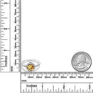 Gem Stone King 925 Sterling Silver Yellow Citrine and Moissanite Solitaire Ring For Women (1.74 Cttw, Cushion Cut 7MM, Gemstone, Available in Size 5, 6, 7, 8, 9)