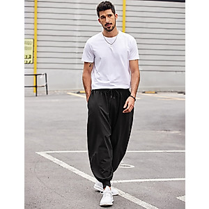 COOFANDY Mens Harem Pants Linen Casual Yoga Loose Fit Hippie Pants Lightweight Beach Trouser Cotton Summer Pants Black
