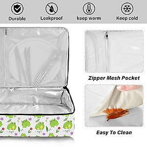 Kcldeci Insulated Thermal Food Carrier Insulated Casserole Carrier for Hot or Cold Food,Cute Green Frogs Insulated Tote Bag for Potluck Cookouts Parties Picnic,Lasagna Lugger