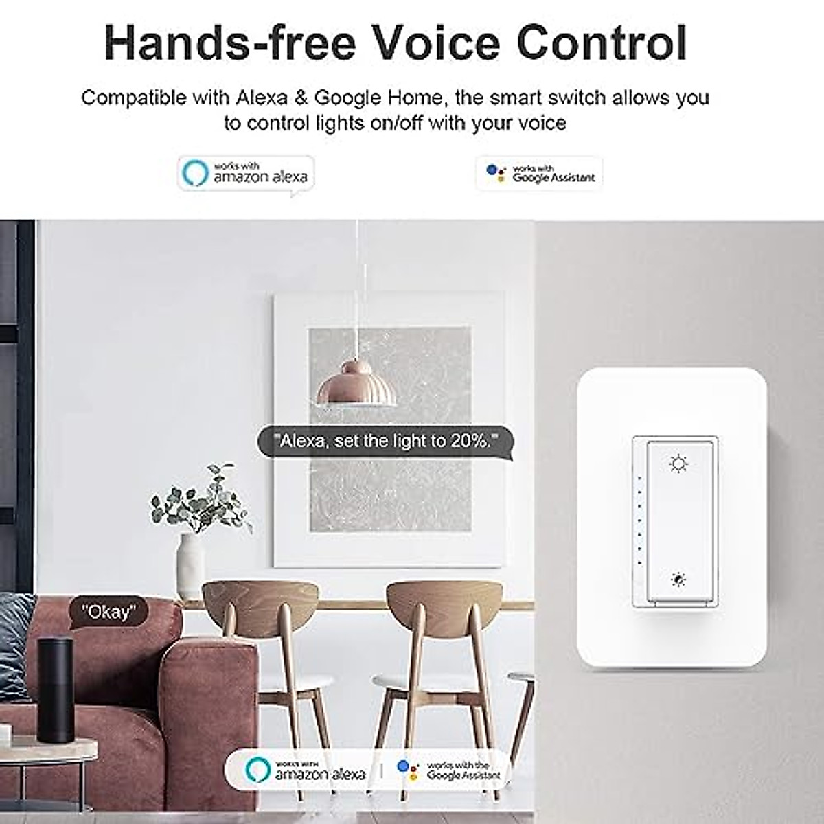 Lesim Smart Wi-Fi Dimmer Switch 2Gang Compatible with Alexa and Google Assistant, Single Pole, Needs Neutral Wire