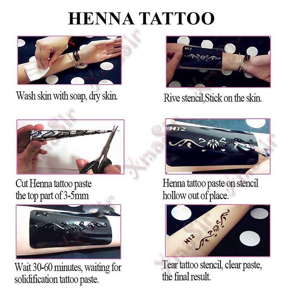 Xmasir Pack of 24 Sheets Henna Tattoo Stencil Kit/Temporary Tattoo Templates,Self-Adhesive Indian Arabian Tattoo Sticker for Body Paint New Designs