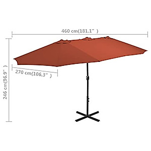 Annlera Patio-Umbrellas 181.1"X106.3"X96.9" Brown,Fabric+Aluminum Pole and Ribs,Garden Umbrella Pool Umbrella Backyard Umbrella Double-Top Parasol,Uv Protective and Anti-Fade