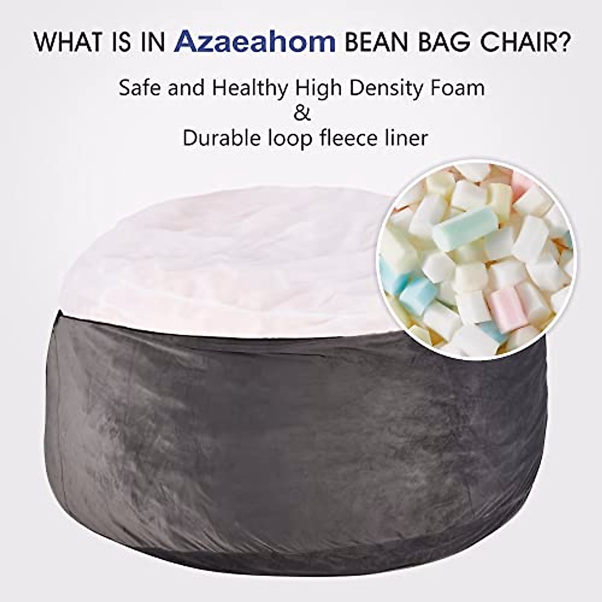 Homguava Bean Bag Chair: 6' Bean Bags with Memory Foam Filled, Large Beanbag Chairs Soft Sofa with Dutch Velet Cover (Grey, 6FT)