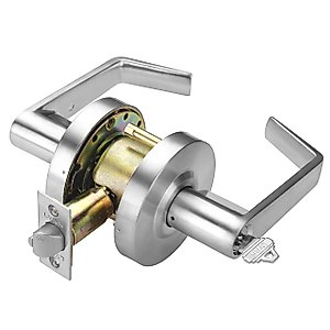 LYNN HARDWARE Commercial Door Lever Lock - Heavy-Duty Locking Door Handle, Designer Door Handles, Cylindrical Lever Lock, Non-Handed Grade 2 Door Handle, Satin Chrome, Storeroom Function