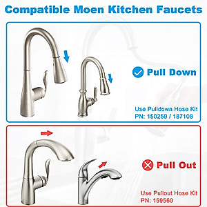 150259 Pull Down Hose Kit For Moen Faucet Replacement Part 150259 Hose, Moen Kitchen Faucet Replacement Part 187108, Reflex Moen Pull Down Hose, 68" Quick Connect Hose, Upgraded Ver.