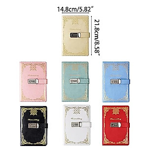 LIANXUE Vintage Leather Journal with Combination Lock Digital Password Journal with Bookmark Pen Loop Retro Privacy Notebook