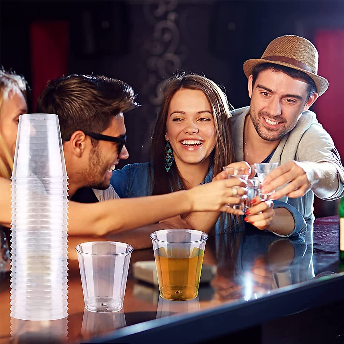 TuTuYa 100 Pack Plastic Shot Glasses, 1.7oz/50ml Hard Thicked Plastic Shot Cups, Clear Reusable Shot Glasses Plastic Fit for Birthday, Wedding, Festival, Party