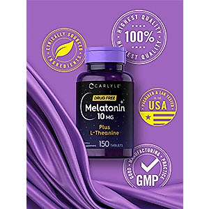 Carlyle Melatonin 10mg | with L-Theanine | 150 Tablets | Extra Strength Formula | Vegetarian, Non-GMO, Gluten Free