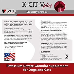 | V.E.T. PHARMACEUTICALS K CIT V Plus Cranberry Granules for Dogs and Cats - 300 gm Urinary pH Support