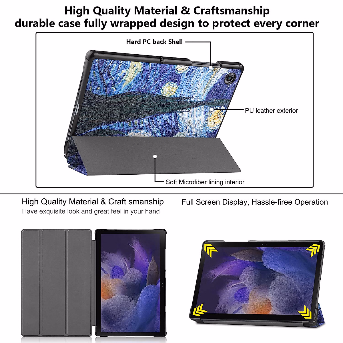 UUcovers Case for Samsung Galaxy Tab A8 10.5" (2022) (SM-X200/X205/X207) Magnetic Cover with Auto Sleep/Wake Multi-Angle Stand Lightweight PU Leather Hard Back Shockproof Shell,Van Gogh, Starry Night