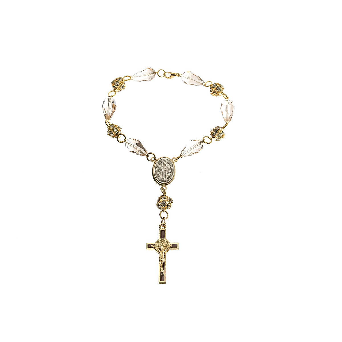 One Decade Czech Cristal Saint Benedict Car Rosary Rearview Mirror Handmade