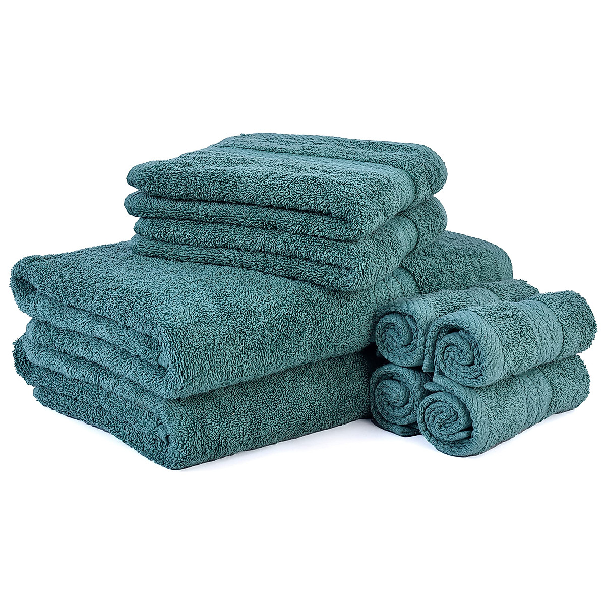 AKTI Premium 8 Piece Bathroom Towel Set, 2 Bath Towel 2 Hand Towel 4 Wash Cloth Bathroom Set, 100% Cotton Bathroom Towels with 580 GSM, Extra Absorbent & Quick Drying Towels for Bathroom