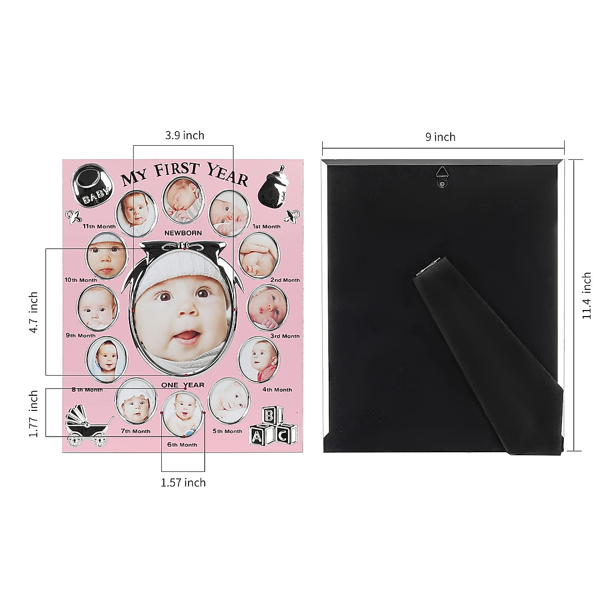 Bowenturbo Baby's First Year Picture Frame, First Year by Month, Newborn Baby Registry (Pink)