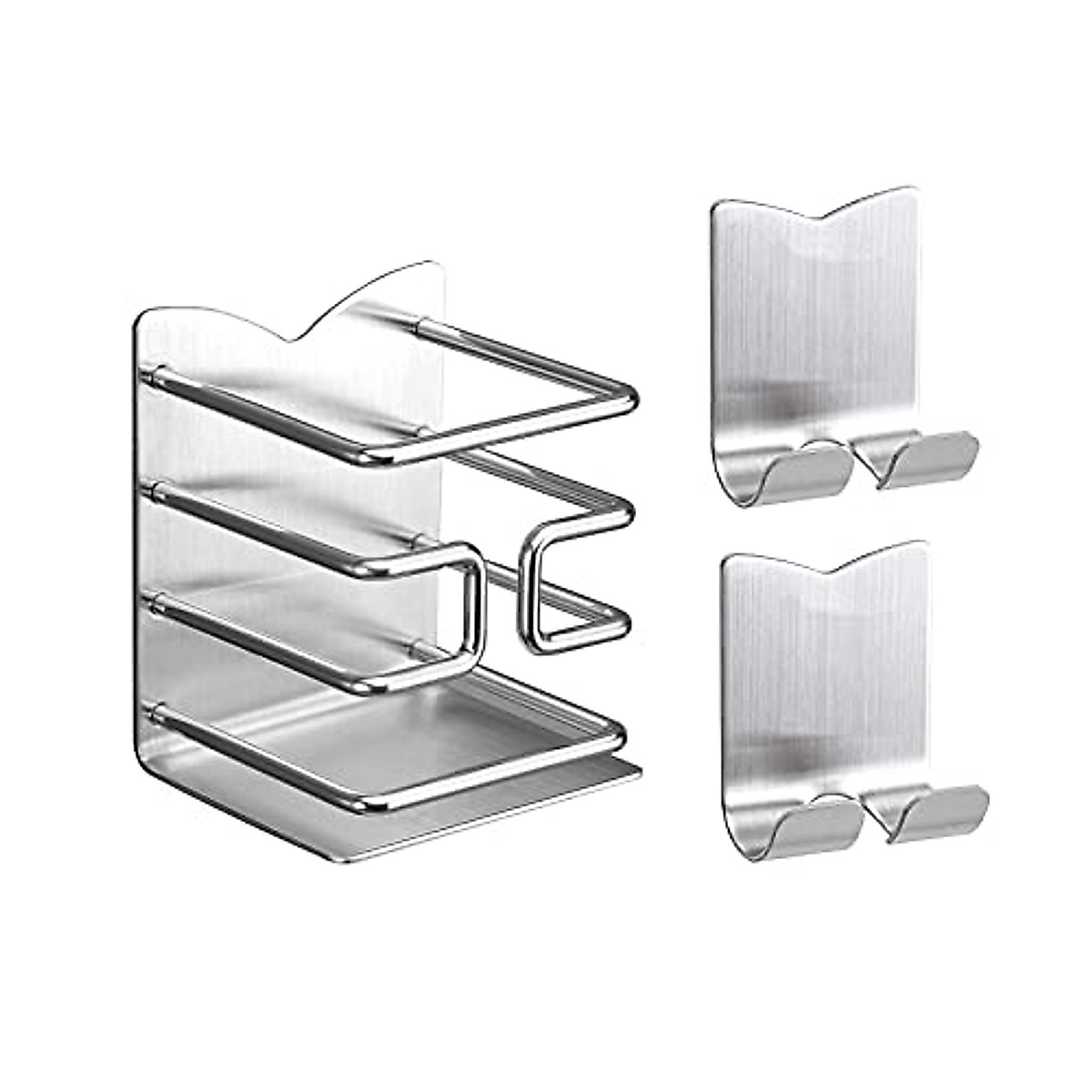 Electric Razor Holder Wall Mounted,Toothbrush Holder,with Shaver Hook Hanger 2 Pack,Stainless Steel Self Adhesive Shower Storage Razor Shelves and Hooks,Razor Shaver Accessory Organizer for Bathroom