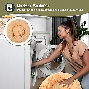 SM4BED Calming Dog Bed for Small Dogs Cats, Kitty Puppy 20'' Round Anti-Anxiety Warm Fluffy Plush Faux Fur Bed, Soft Anti-Slip Donut Washable Small Pet Bed, Fits up to 25 lbs Pets, White