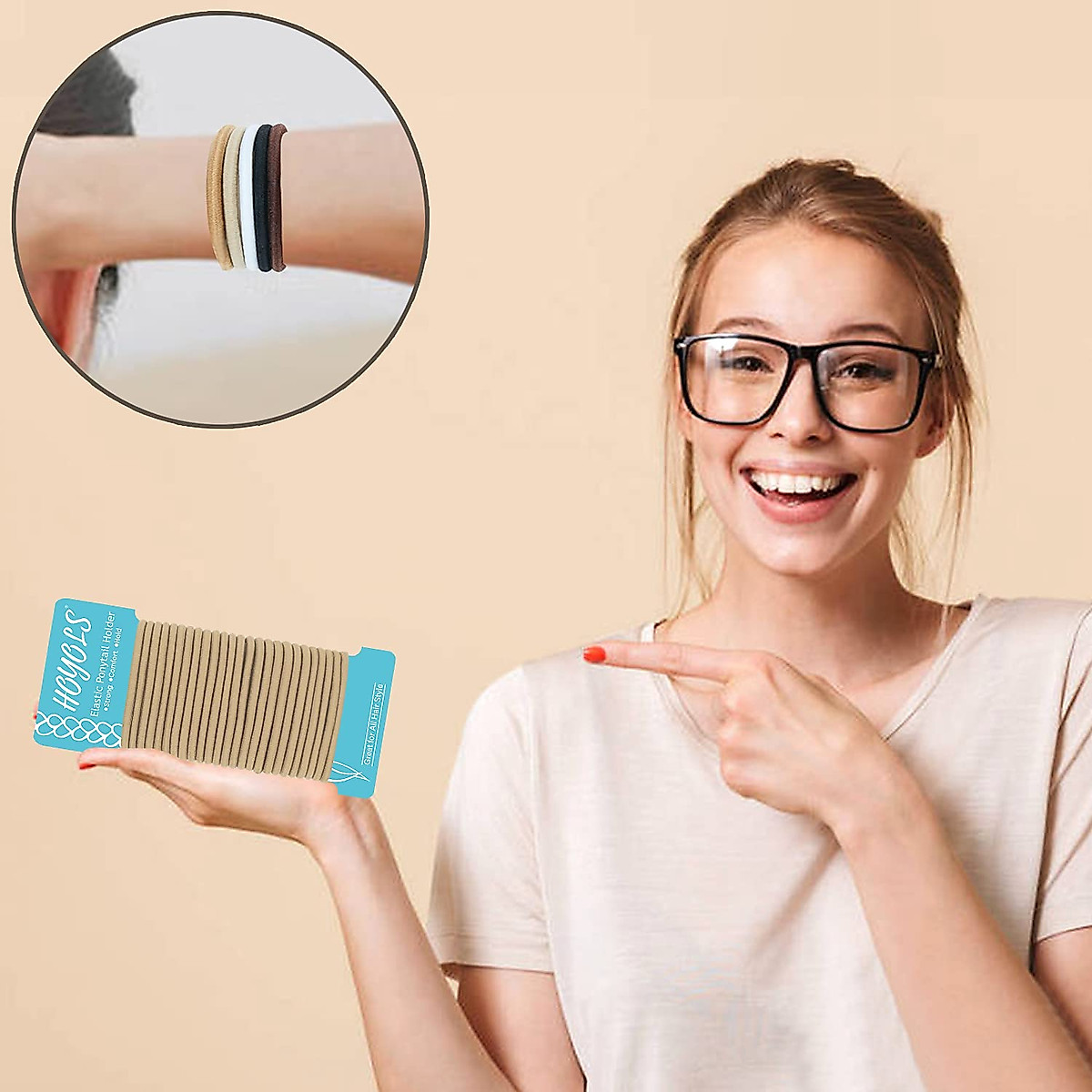 HOYOLS Blonde Ponytail Holders, No Metal Elastic Hair Ties, Braided Hair Bands Scrunchies for Girl Women Medium Hair 50 Count 4mm (Light Blonde)