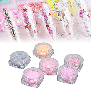 6Pcs Nail Glitter Powder Set, Luminous Decorative Sequins Art Enhancements Nail Art Accessories for DIY Manicure