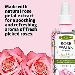 De La Cruz Rose Water Body Mist - Rosewater Spray for Face, Skin and Hair 8 fl oz (1 Bottles)