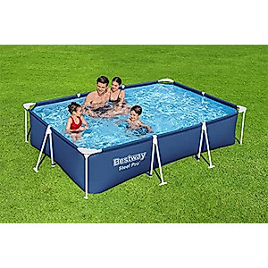 Bestway Steel Pro 118 Inch x 79 Inch x 26 Inch Rectangular Metal Frame Above Ground Outdoor Backyard Swimming Pool, Blue (Pool Only)