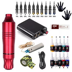 LUKEO Tattoo Machine Kit Tattoo Power Supply Rotary Tattoo Pen Machine with Cartridges Needle for Tattoo Beginners Artist (Color : White-Dinosaur Doodle4)