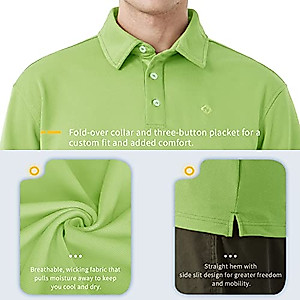 NAVISKIN Men's Short Sleeve Golf Polo Shirts UPF 50+ Quick Dry Outdoor Tactical Shirts Apple Green Size XL