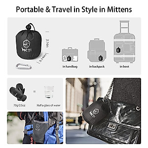 MCTi Women's Goose Down Mittens Waterproof Touch Screen Packable Ultra Light Snow Mitts