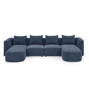 U-Shaped Stylish Comfy Sectional Sofa Couch with 2 Single Seats and Lounge Chaises, Oversized Modern DIY Combination Convertible Modular Sofa & Couch, Cloud Deep Seater Cozy Sofá for Living Room