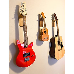 Guitar Wall Hanger Handmade Unique Design Bent Wood Guitar Hanger Wall Mount Guitar Holder Acoustic Guitar Accessories Ukulele Wall Mount Stand Wall Guitar Mount Guitar Hook (Walnut, 1 pack)
