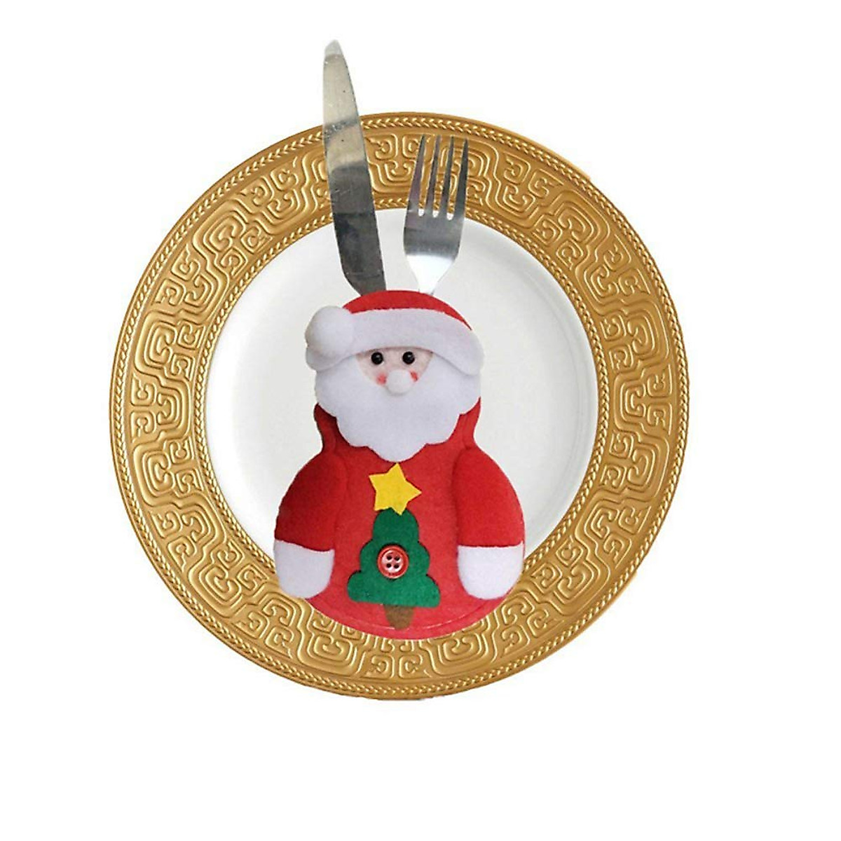 BESTOYARD Christmas Tableware Holder Silverware Holders Pockets Knifes Forks Bag Snowman Santa Claus Elk Decor for Xmas Dinner Table Decorations 6pcs