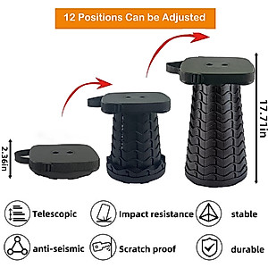 maliven Collapsible Camping Stool with Seat Cushion & Nylon Bag, Square Portable Telescopic Stool, Lightweight Sturdy Foldable Stool for Camp Fishing Picnic, Max Load 550 lb