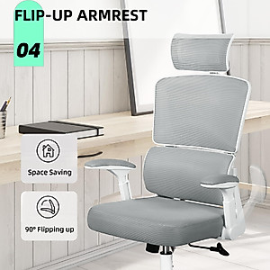 Ergonomic Office Chair Lumbar Support, High Back Office Chair with Adjustable Headrest and Arms, Mesh Computer Desk Chair Tilt Function, Swivel Task Chair 300lbs for Home Office, Grey