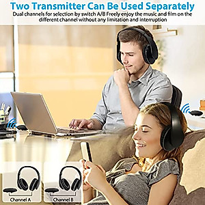 ASTSH TV Headphones Wireless Folding Headphones for TV with 2.4GHz RF Transmitter Support Optical RCA AUX, 100ft Range No Audio Delay, Ideal for TV Watching & Seniors