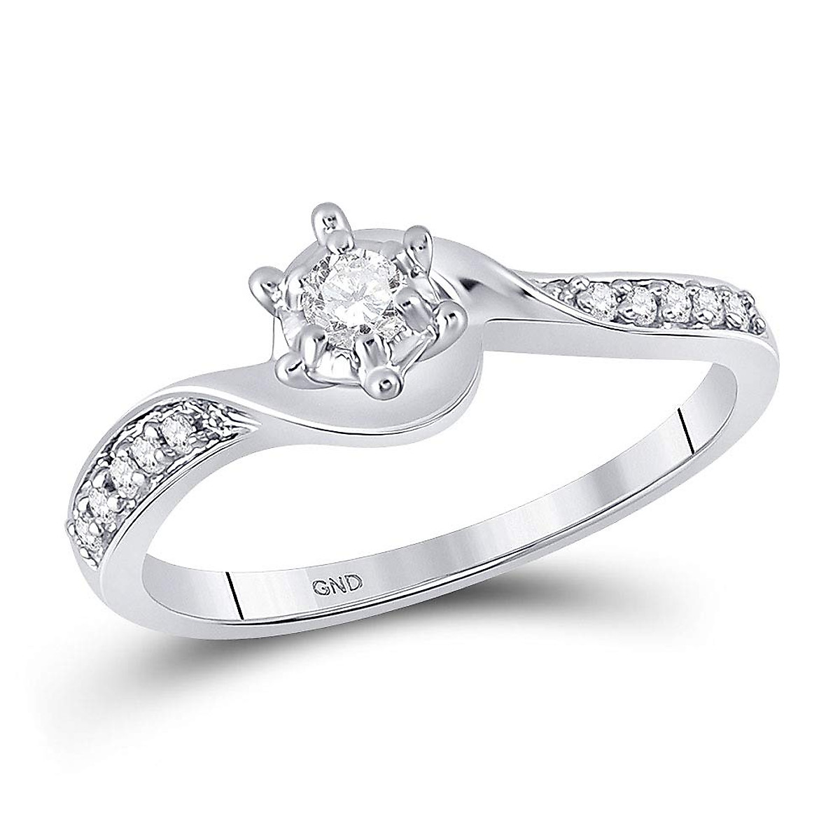 The Diamond Deal 10kt White Gold Womens Round Diamond Solitaire Bridal Wedding Engagement Ring 1/6 Cttw