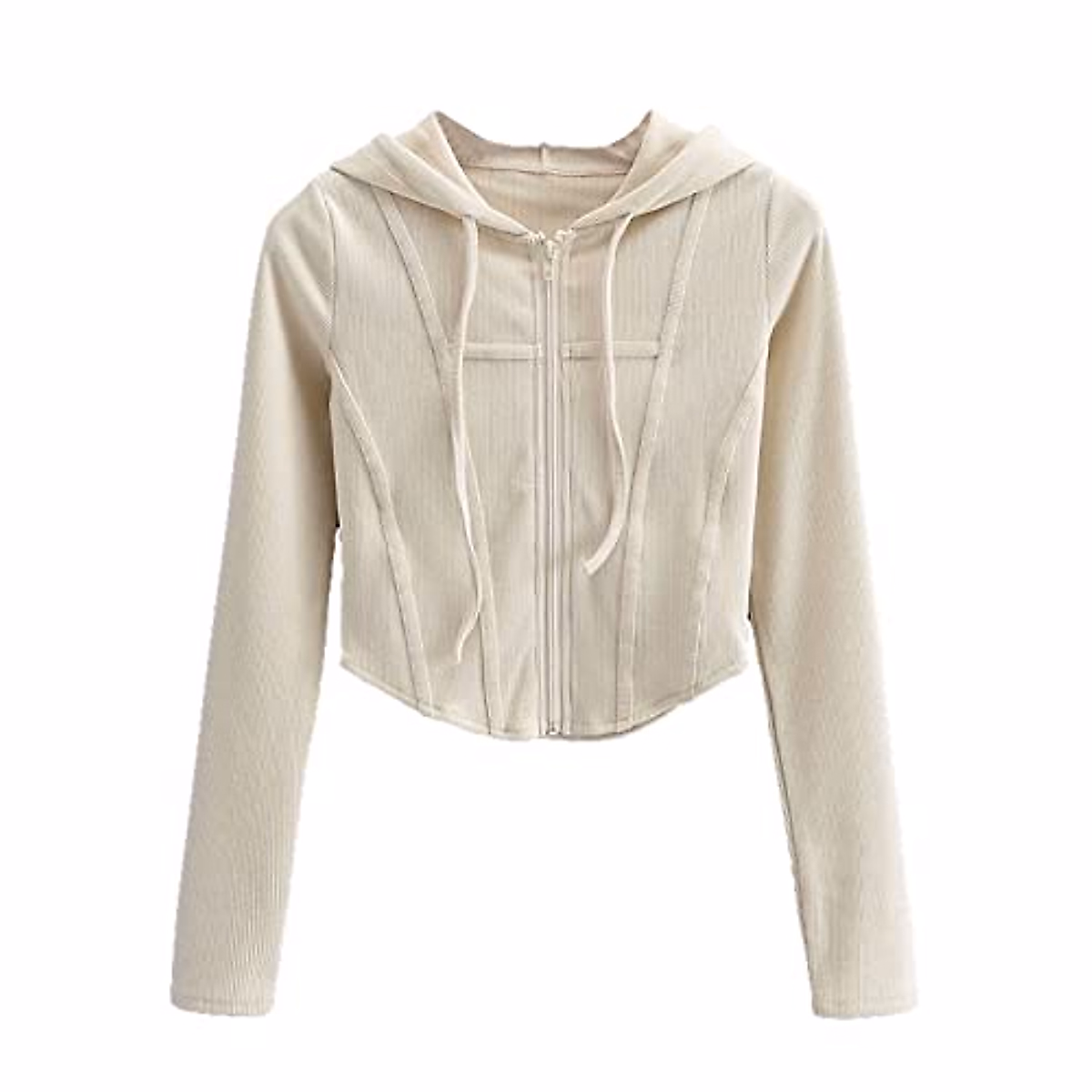 Xishiloft Women's Crop Top Hoodie Jacket Y2k Slim Fit Knitted Long Sleeve Bustier Sweatshirt Cardigans(Off-White,XS)