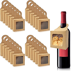 30 Count Kraft Paper Wine Bottle Box, Foldable Hanging Wine Boxes Gift Boxes with Window for Decoration Bottle Hanger Favor Box