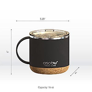 asobu Infinite Stainless Steel Insulated Coffee Mug with Inner Ceramic Coating and Cork Coaster 16 Ounce (Black)