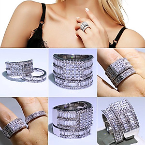 Square CZ Engagement Ring/Wedding Band Bridal Set for Women/Wide Baguette and Round Multi Cut Stones Statement 925s Ring Size 7