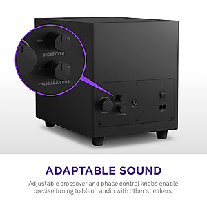 NZXT Relay PC Gaming Subwoofer - AP-SUB80-US - Deep, Powerful Bass - Compact Design - 140 Watts - Down-Firing 6.5" Driver - Crossover & Phase Control - Black